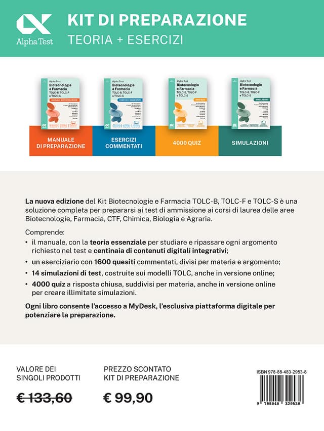 Alpha Test Biotecnologie e Farmacia TOLC-B, TOLC-F e TOLC-S - Kit di ...