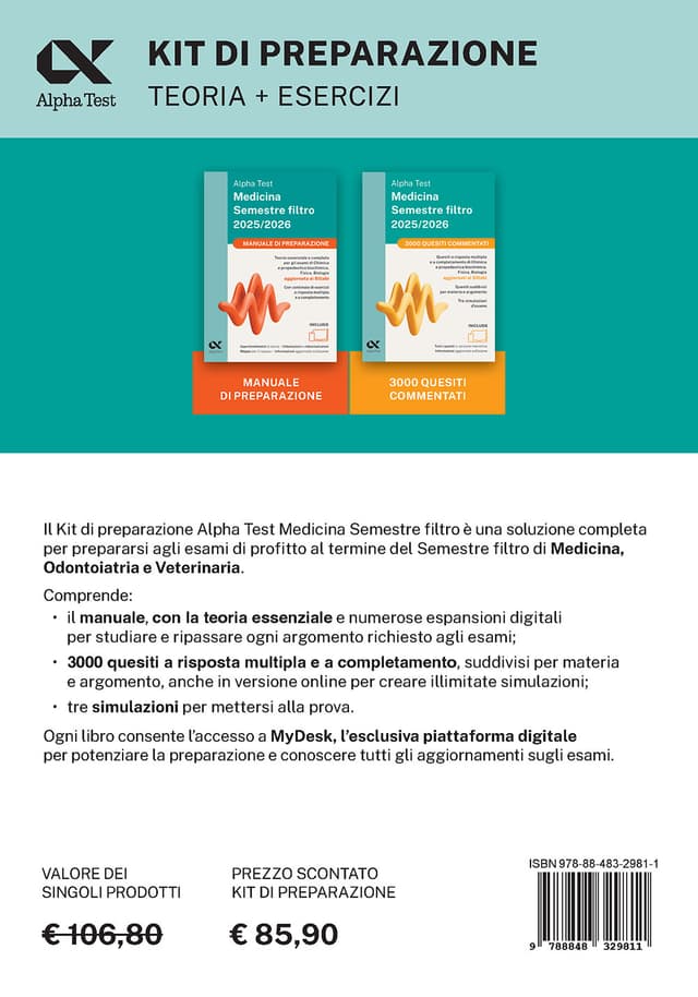 Alpha Test Medicina Semestre filtro - Kit di preparazione: Libro di ...
